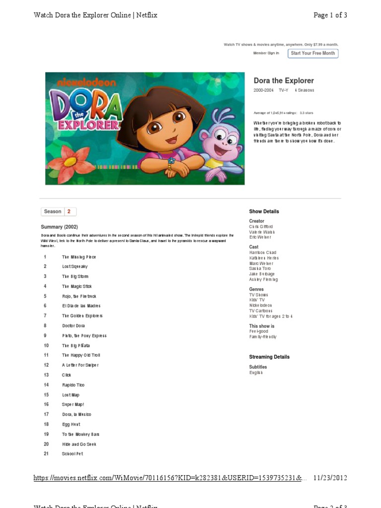 Page 1 of 3 Watch Dora The Explorer Online - Netflix | Download Free ...