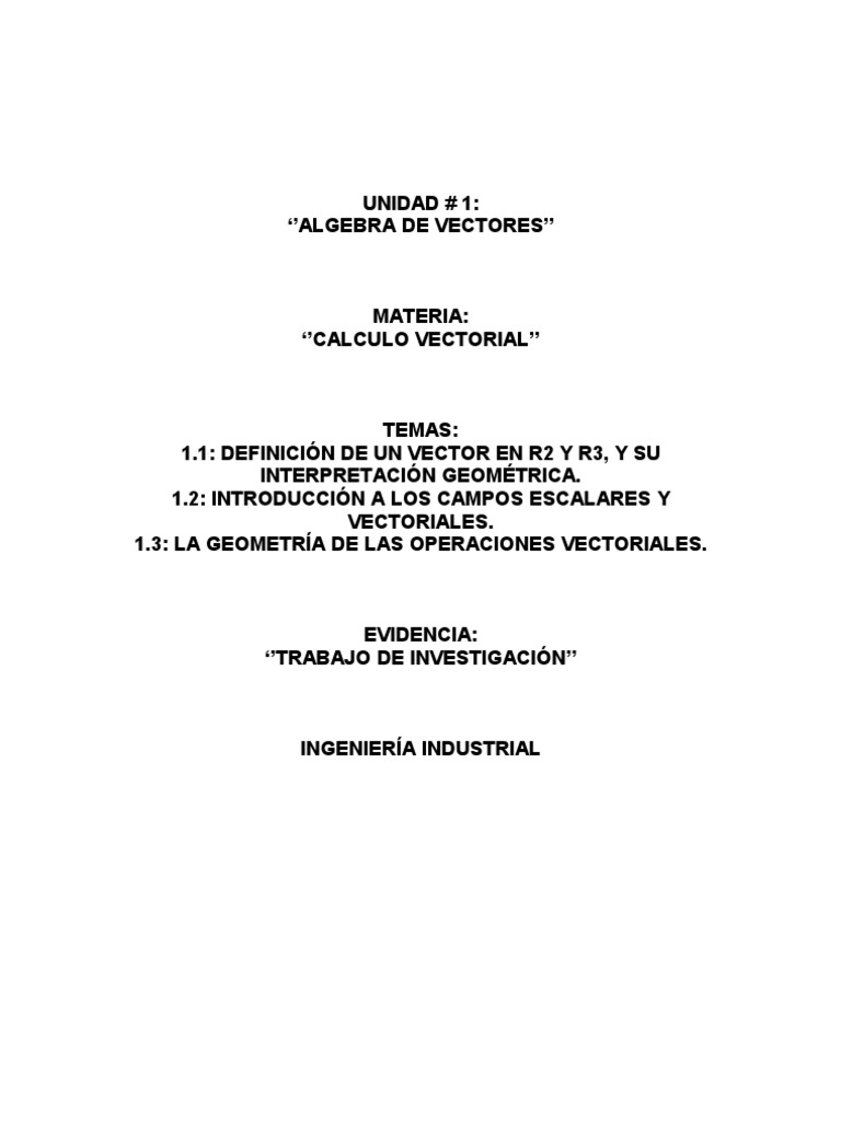 Álgebra de Vectores en R2 y R3 | PDF | Vector Euclidiano | Escalar ...