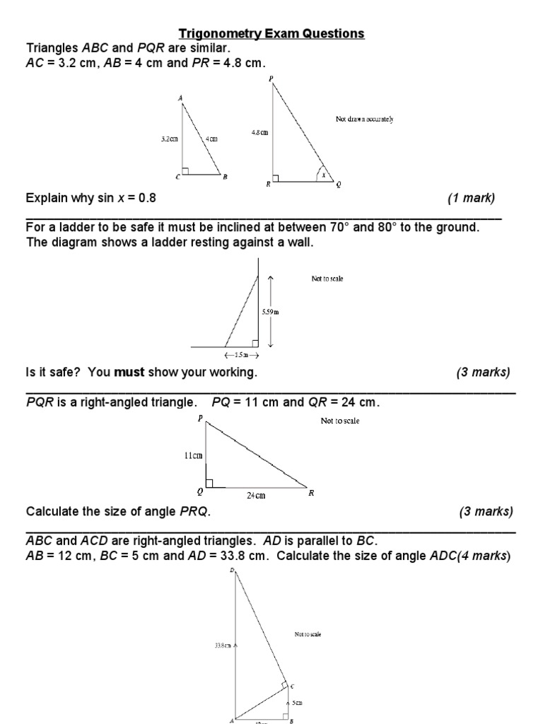 Trigonometry Exam Questions | PDF | Triangle | Trigonometry