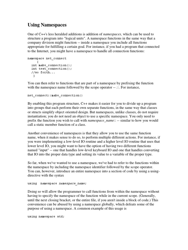 Oop Namespace Pdf Namespace Class Computer Programming 7049