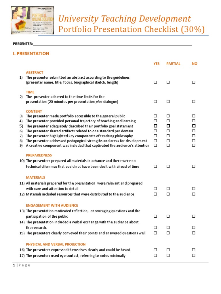 Portfolio Presentation Evaluation Checklist | PDF | Teaching | Epistemology