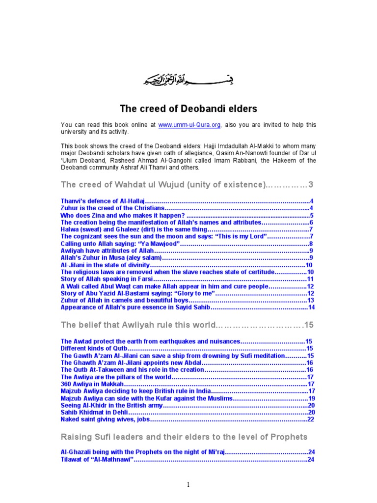 The Creed of Deobandi Elders2 | PDF | Tawhid | Sufism