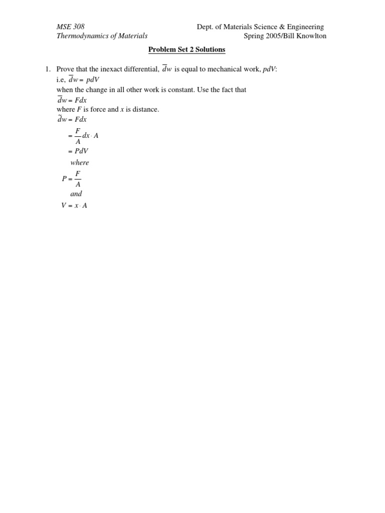 Problem Set 2 Solutions | Download Free PDF | Entropy | Thermodynamics