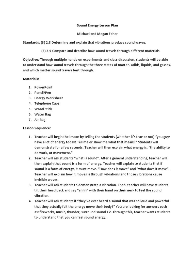 Grade 3 Sound Energy Lesson Plan | PDF | Sound | Teaching And Learning