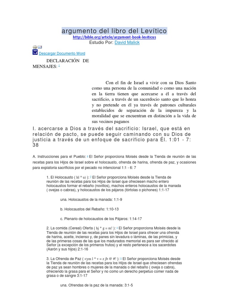 Argumento Del Libro Del Levítico | PDF | Libro de levítico | Sacerdote