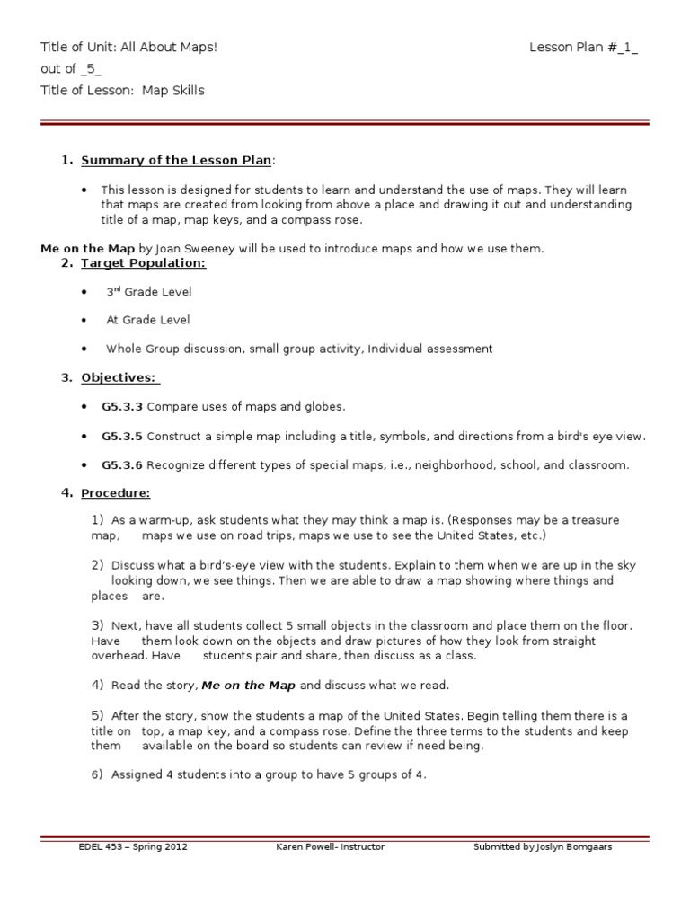 Title of Unit: All About Maps! Lesson Plan # - 1 - Out of - 5 - Title ...