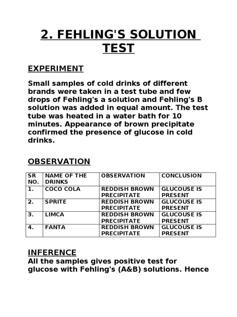 Fehling'S Solution Test: Experiment | PDF | Glucose | Chemistry