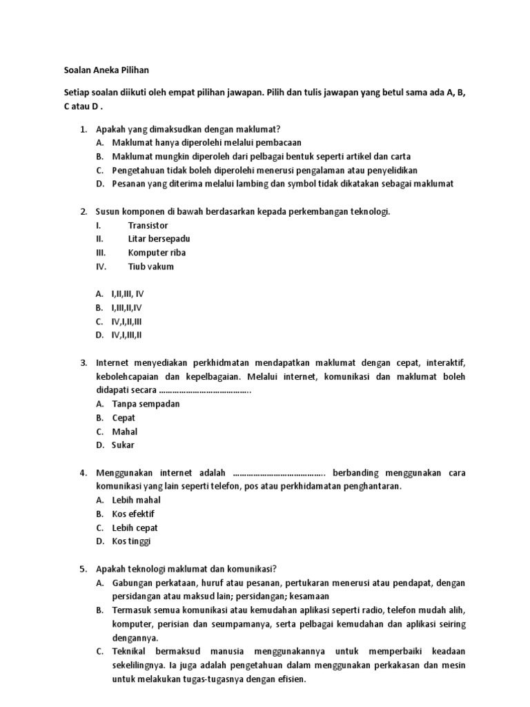 Soalan Aneka Pilihan | PDF