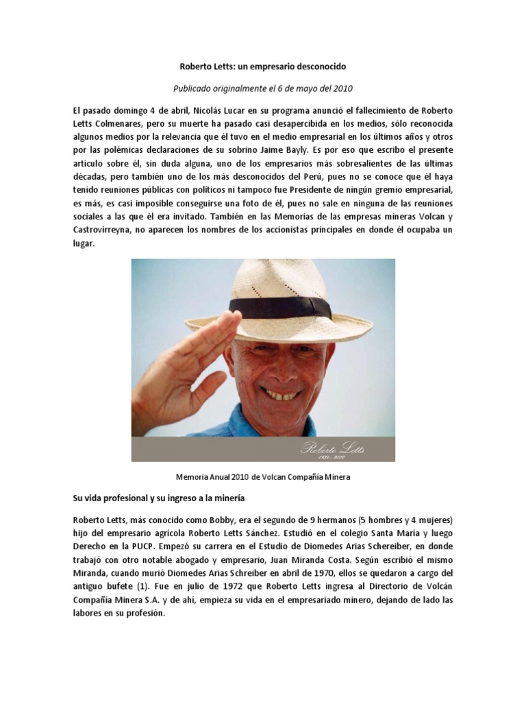 Roberto Letts: Un Empresario Desconocido | PDF | Minería | Negocios ...
