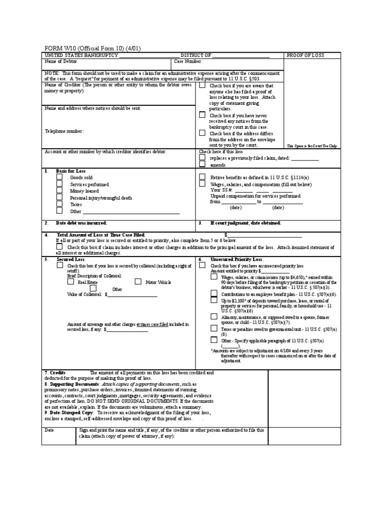 Form W 10 | PDF | Bankruptcy In The United States | Lien