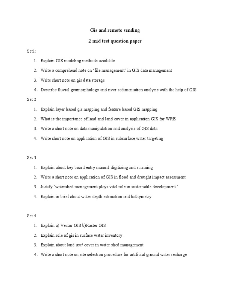 GIS and Remote Sensing Mid Test Questions | PDF | Geographic ...