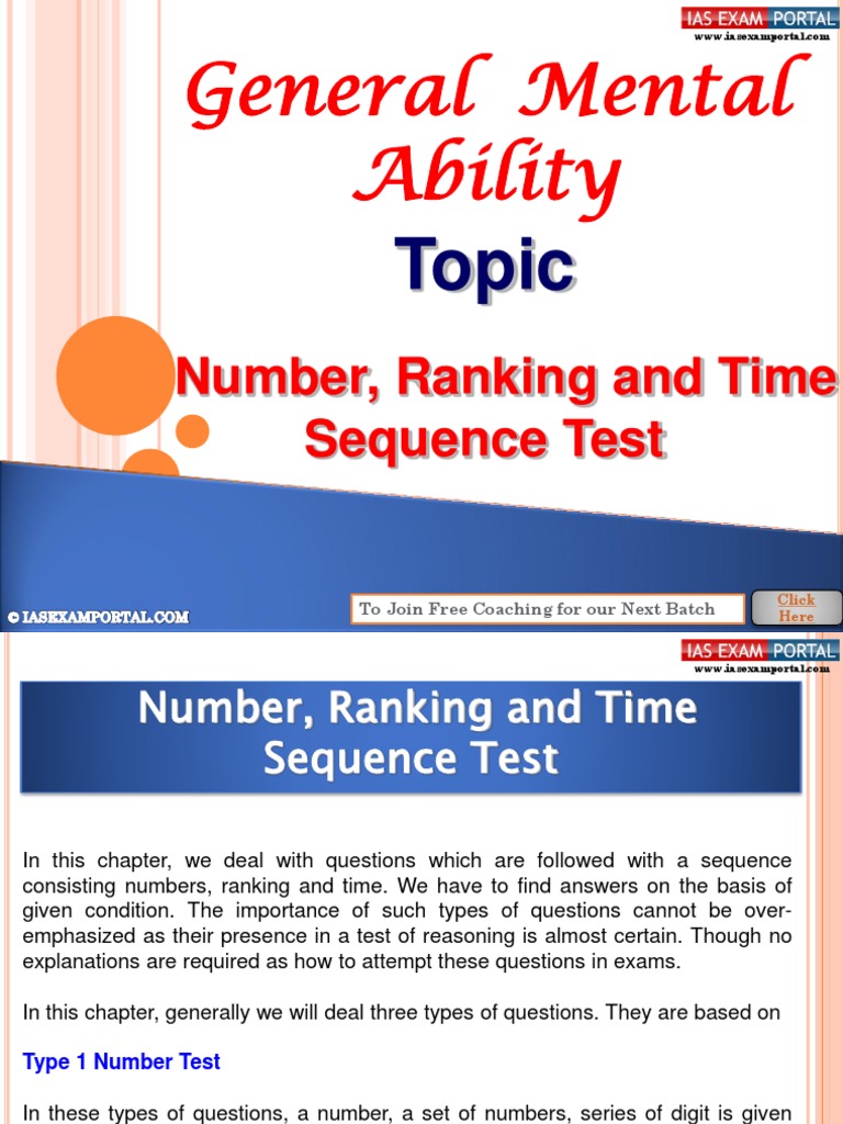 General Mental Ability Number Ranking Time Sequence Test | Tests ...