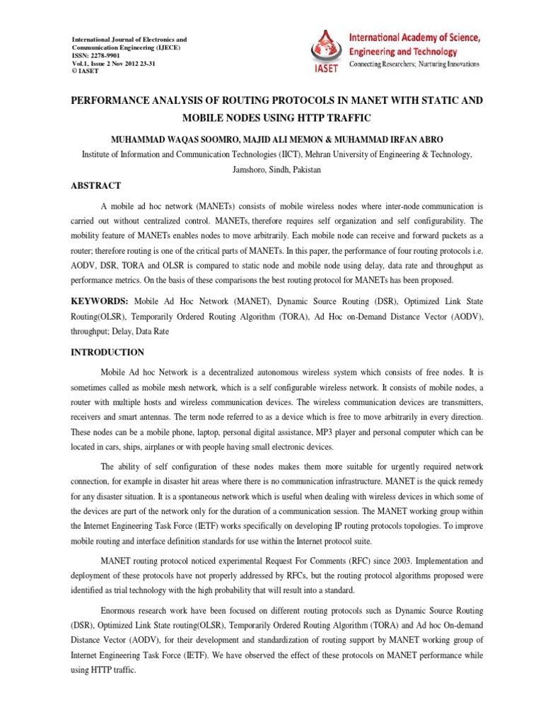 Performance Analysis of Routing Protocols in Manet With Static and Mobile Nodes Using HTTP ...