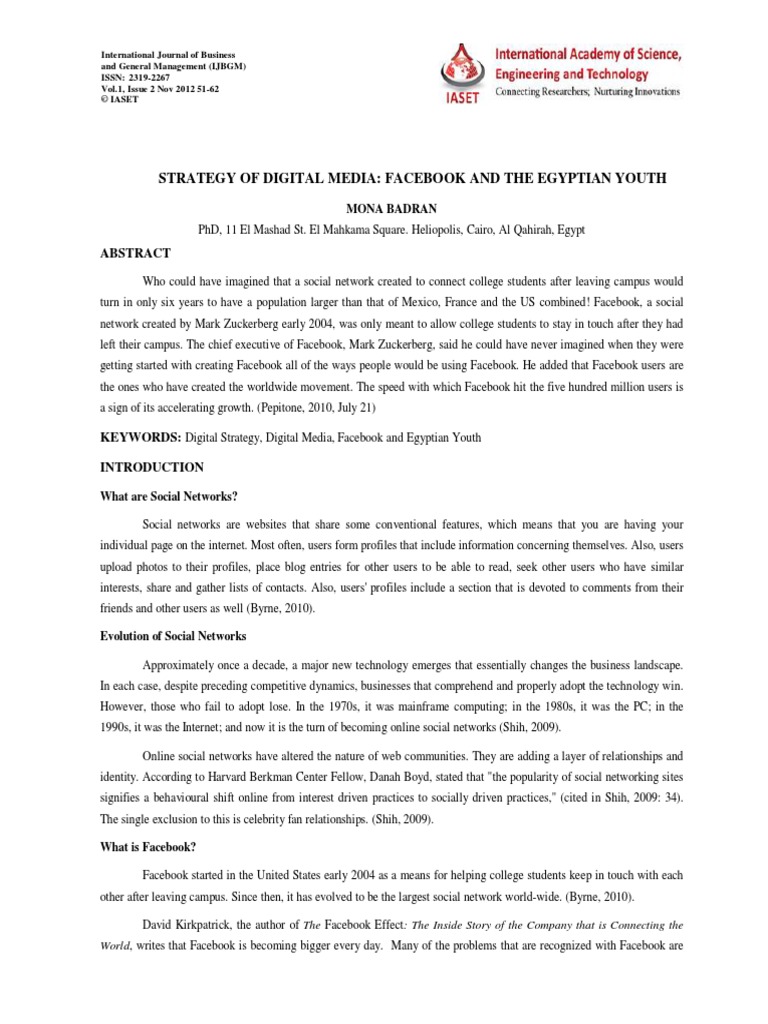 Strategy of Digital Media: Facebook and The Egyptian Youth: Mona Badran ...