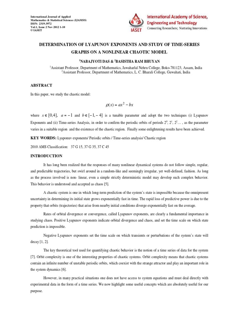 Determination of Lyapunov Exponents and Study of Time-Series Graphs On A Nonlinear Chaotic Model ...