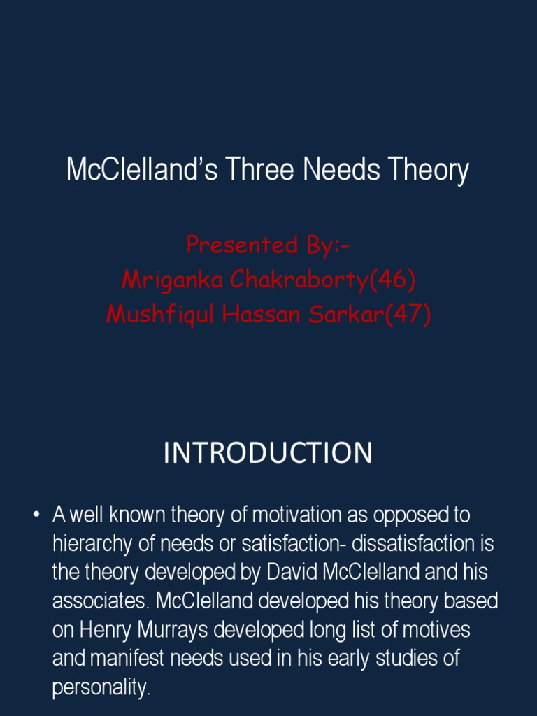 McClelland's Three Needs Theory Explained | PDF | Motivation | Motivational