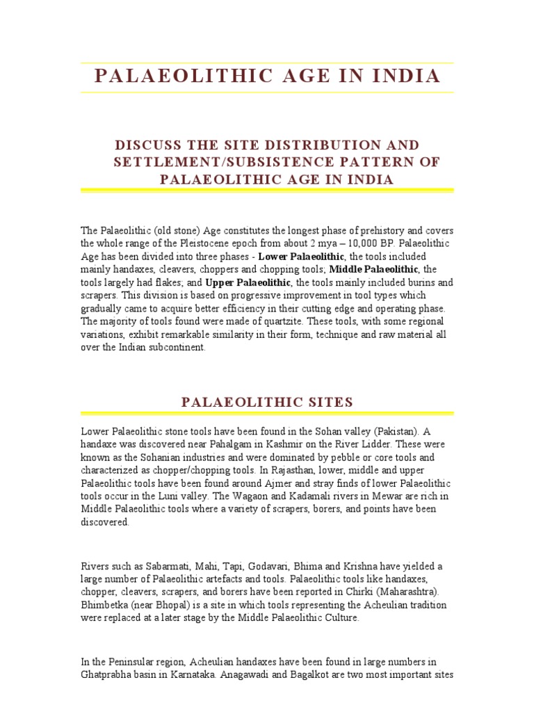 Palaeolithic Age Sites and Culture in India | PDF | Paleolithic ...