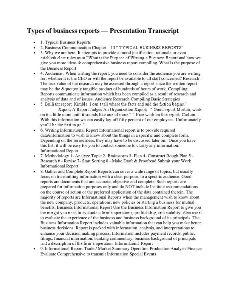 Types of Business Reports | PDF | Regulatory Compliance | Business