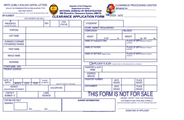 Revised NBI Clearance Application Form V1.7 (Blue) 2 | PDF