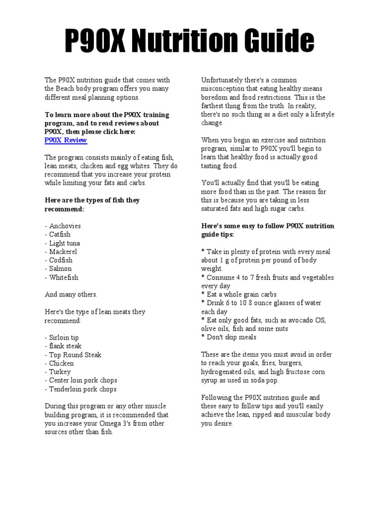 P90X Nutrition Guide Overview | PDF | Nutrition | Diet & Nutrition
