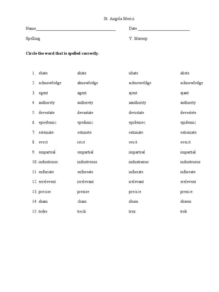 Spelling and Vocabulary Quiz for Students | PDF