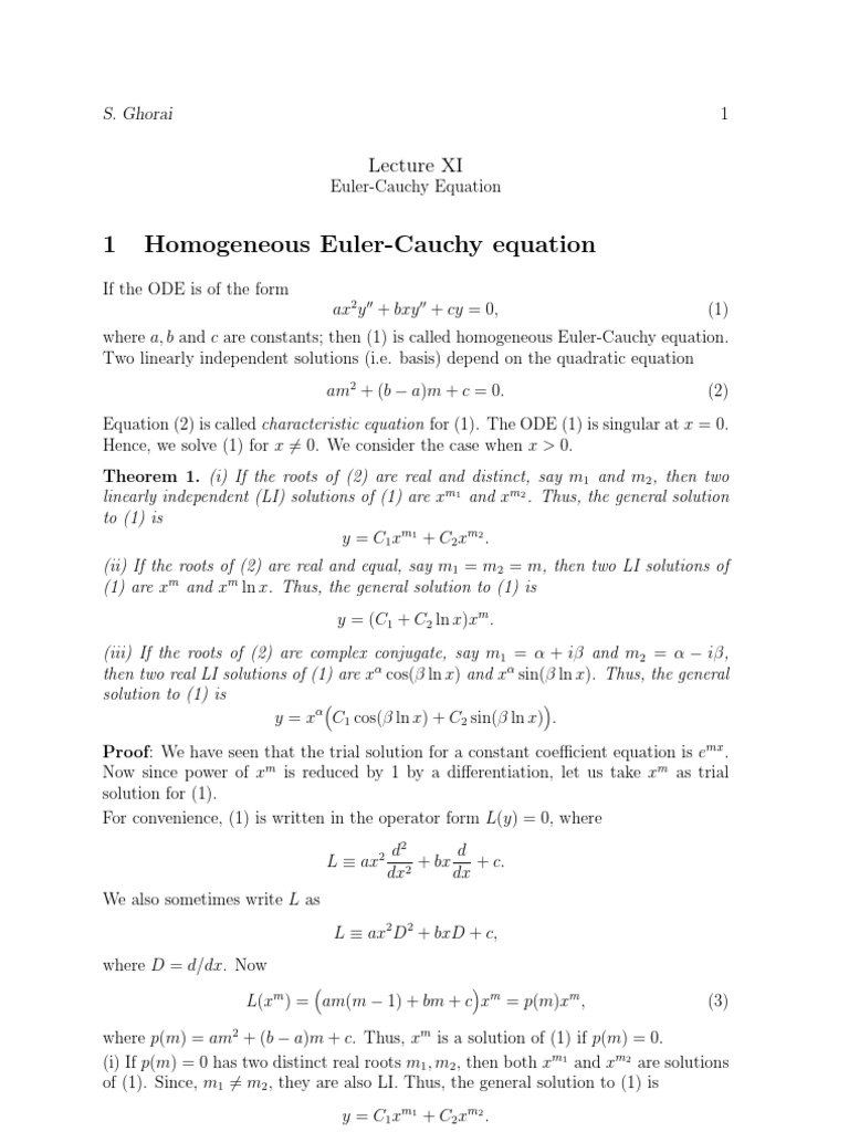 Euler-Cauchy Equation Solutions Explained | PDF | Equations ...