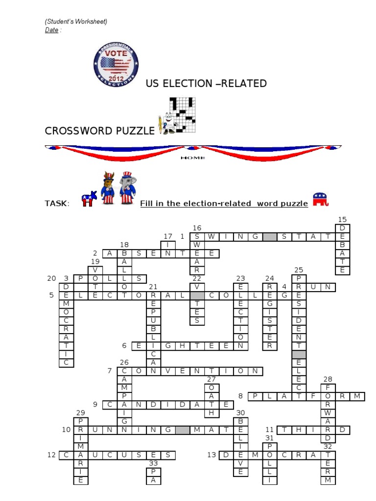 Election Crosswordpuzzle Answer Key | PDF | Politics