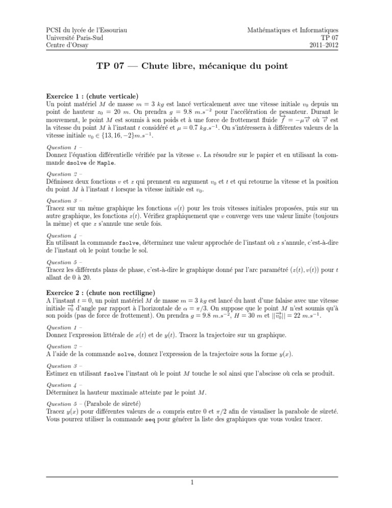 TP07 Chute Libre-2 | PDF