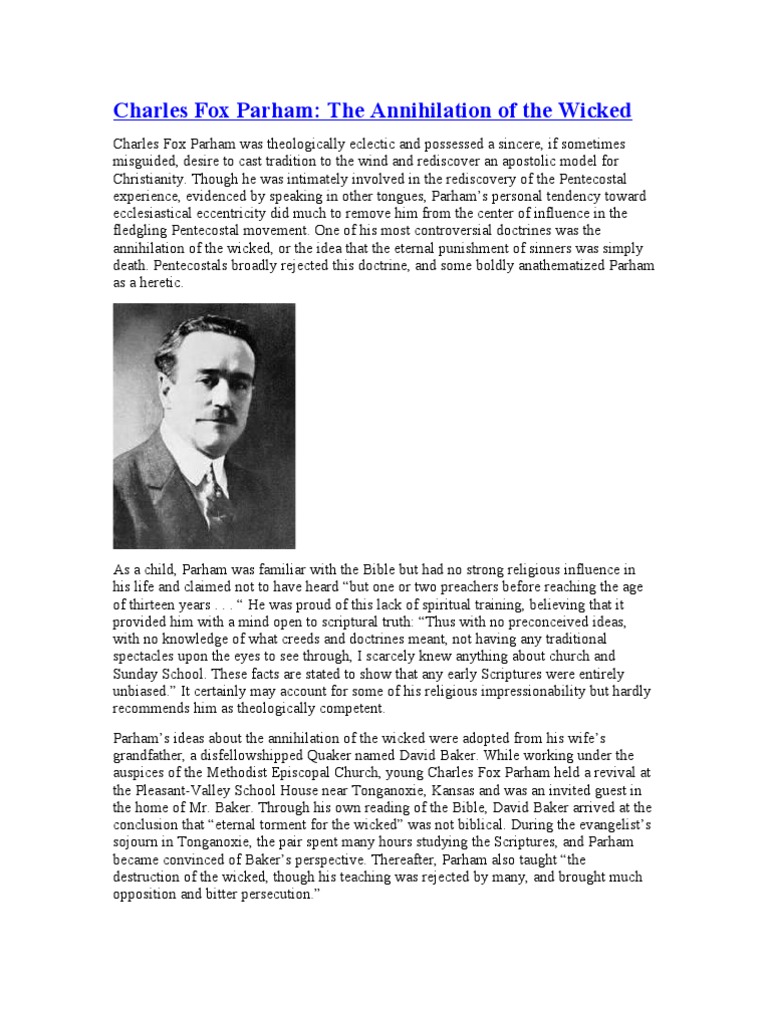 Charles Parham: The Annihilation of the Wicked | Pentecostalism | Hell