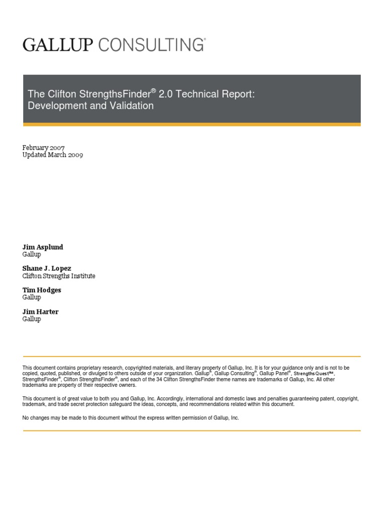 The Clifton StrengthsFinder 2.0 Technical Report | PDF | Validity ...
