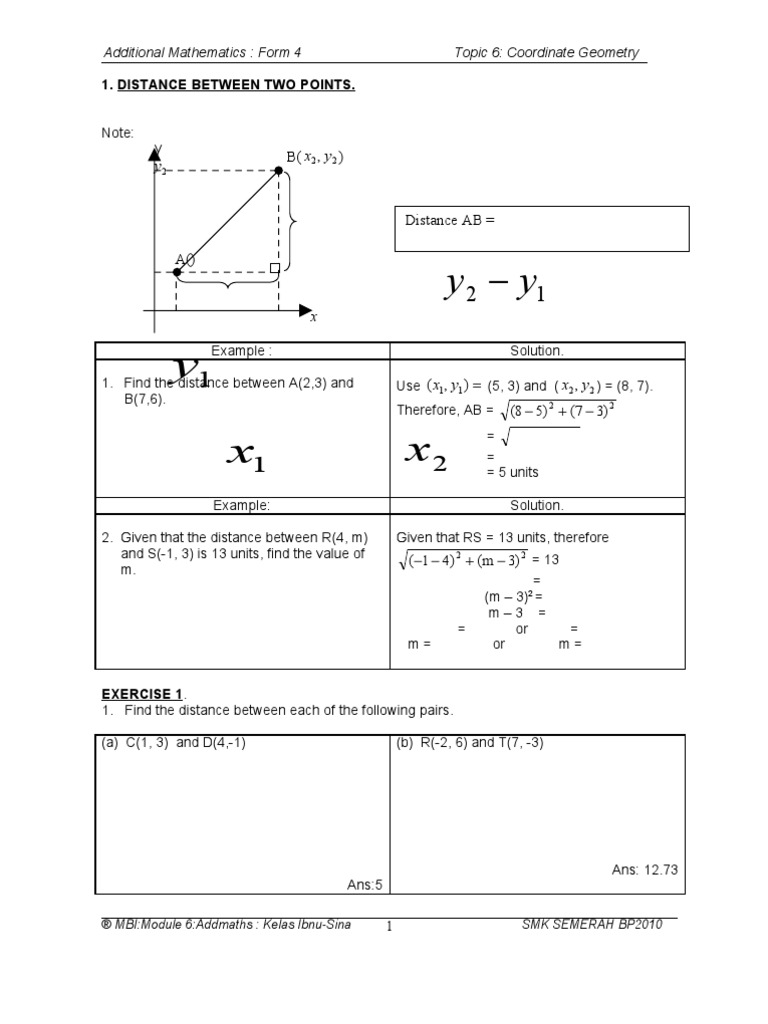 Latihan Coordinate Geometry Form 4 | PDF | Line (Geometry) | Equations