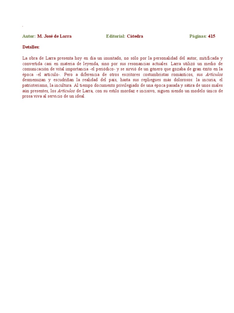 Larra: Sátira y Prosa Viva | PDF | Clásicos | Ficción general