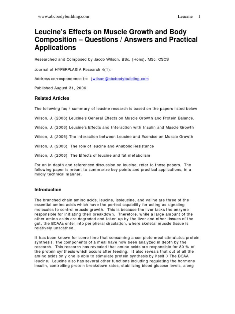 Leucine's Effects On Muscle Growth and Body Composition - Questions ...