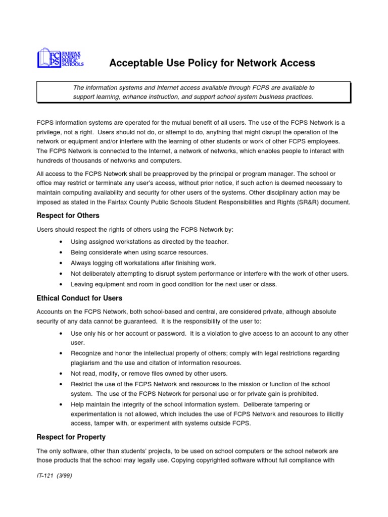 Acceptable Use Policy For Network Access | PDF | Cyberspace | Communication