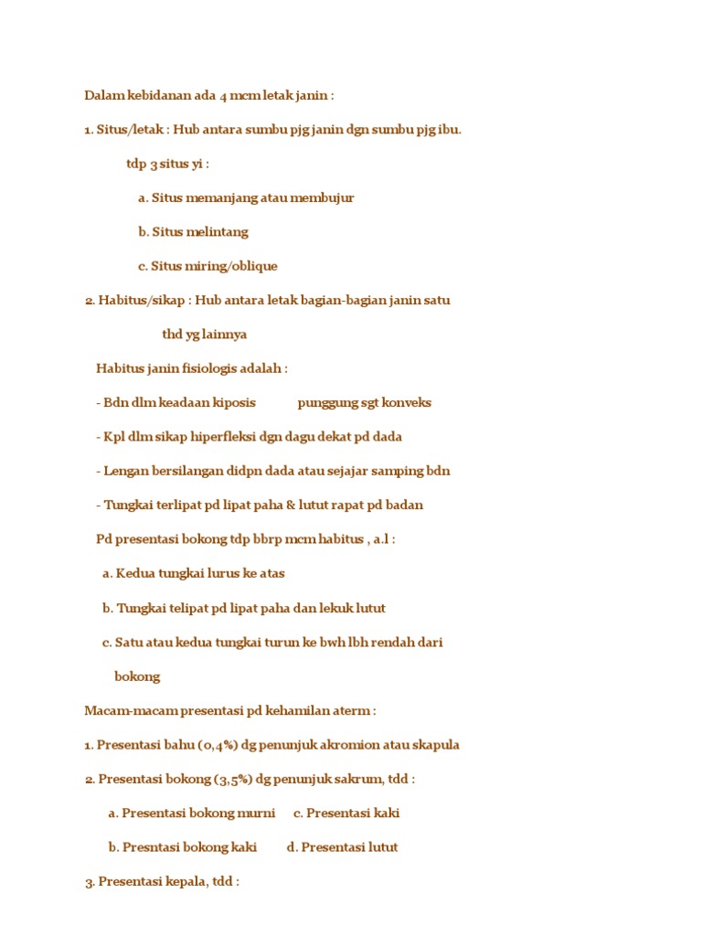 Letak, Sikap, Presentasi, Posisi Janin | PDF