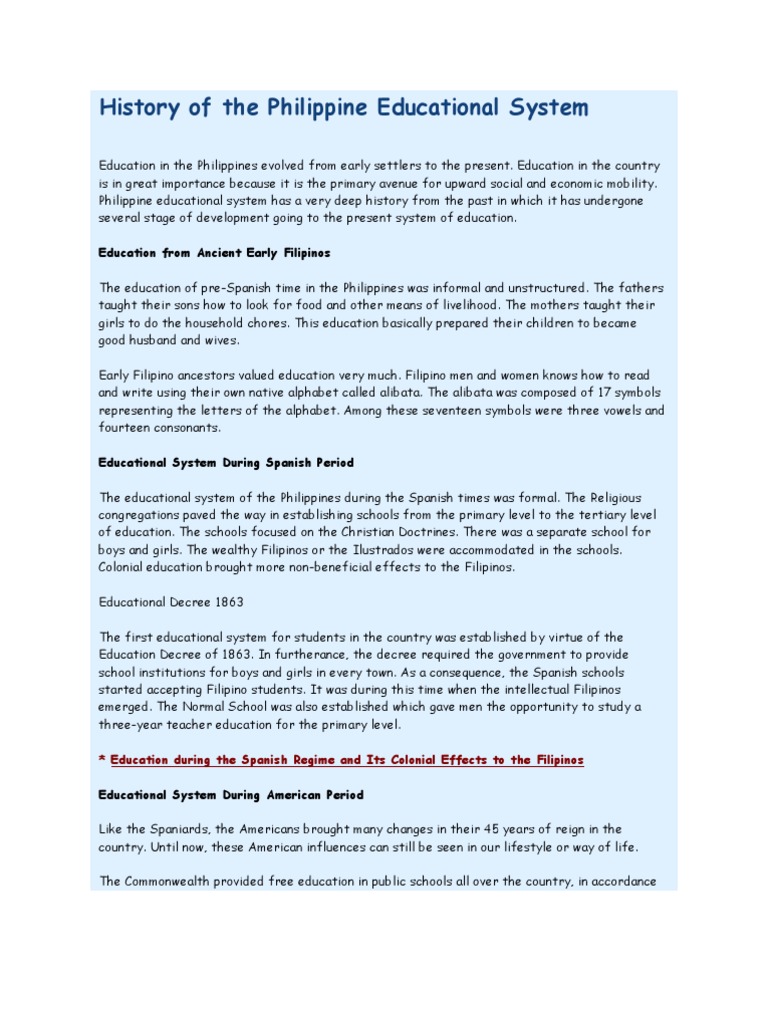 History of The Philippine Educational System | PDF | Further Education ...
