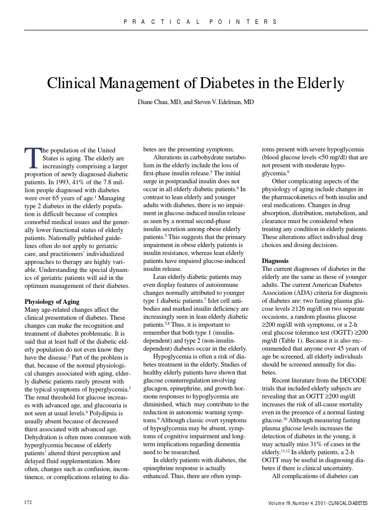 Clinical Management of Diabetes in The Elderly: Practical Pointers ...