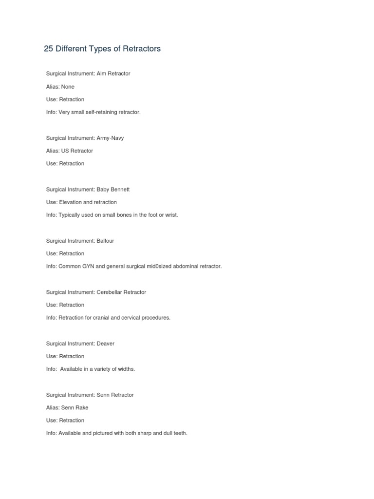 25 Different Types of Retractors | PDF | Surgery | Surgical Specialties