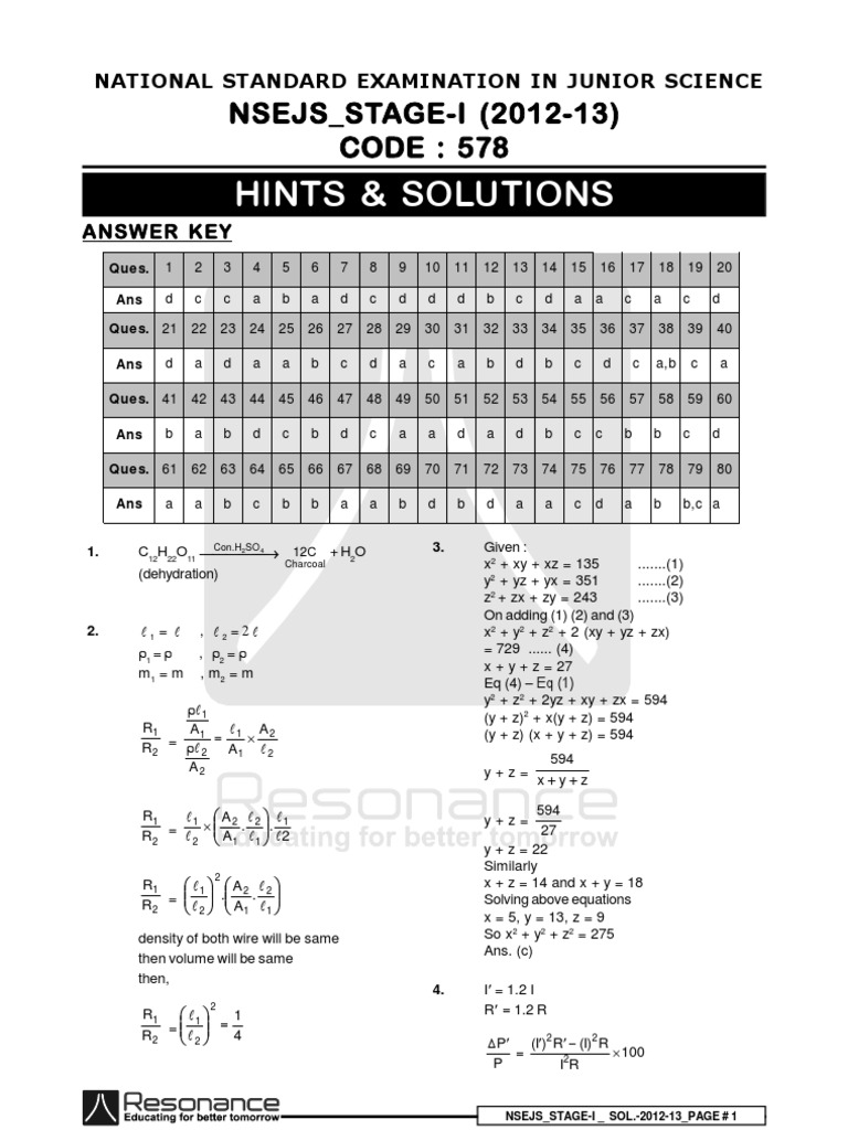 NSEJS Solution (Code-578) . | PDF | Natural Philosophy | Physics