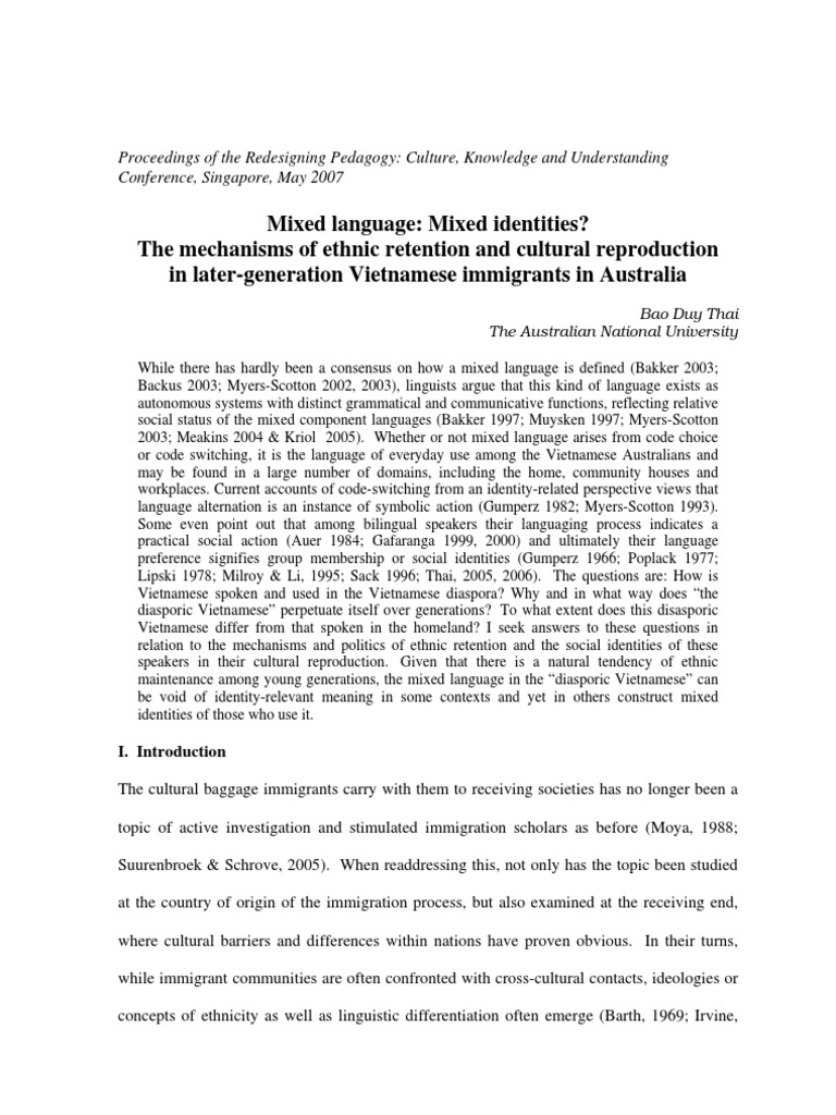 Exploring Code Choice, Code Mixing and the Construction of Mixed Identities in Vietnamese ...