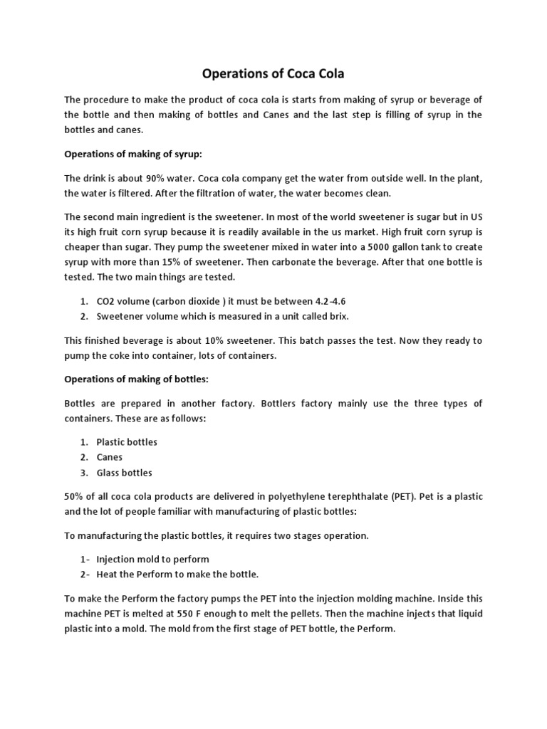 Operations of Coca Cola | PDF | Coca Cola | Beverages