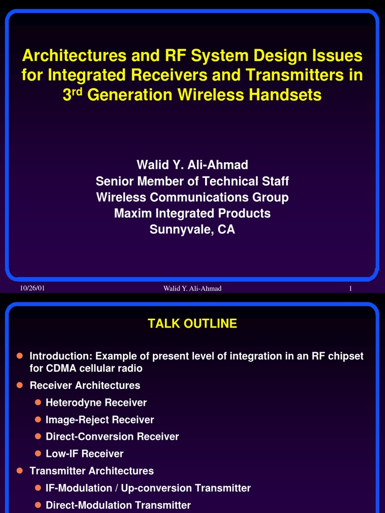 Architectures and RF System Design Issues For 3G Transceiver Systems ...