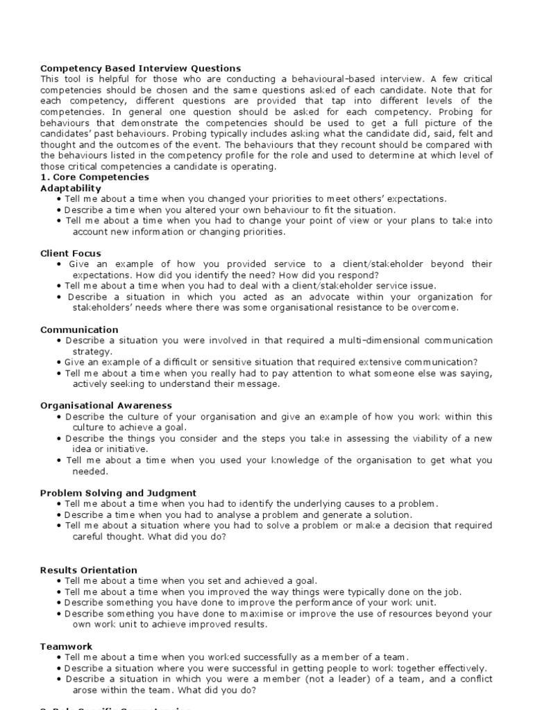 Competency Based Interview | PDF | Competence (Human Resources ...
