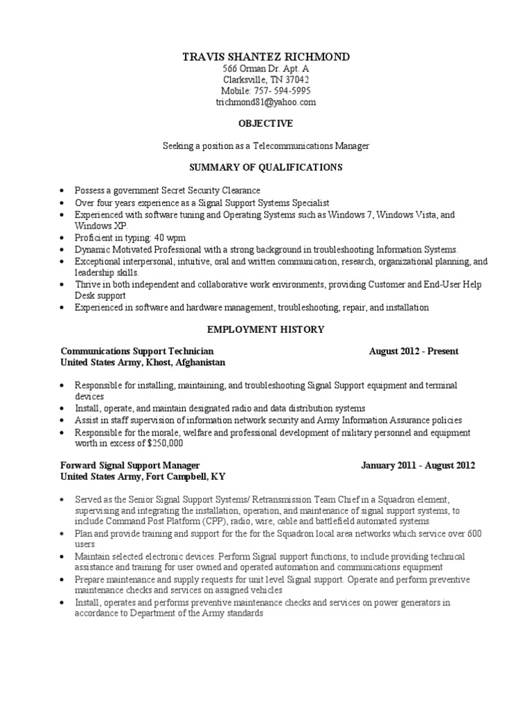 Travis Richmond Resume Final1 | PDF | United States Army ...