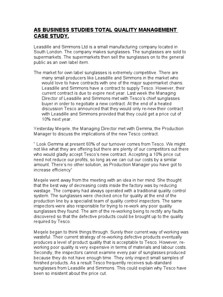 29 - 908941 - As Business Studies Total Quality Management Case Study ...