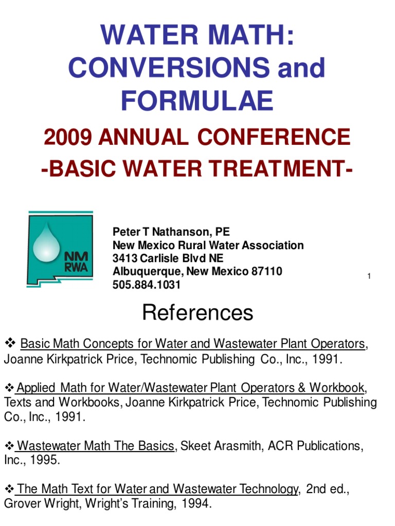 Water Math: Conversions and Formulae: 2009 Annual Conference - Basic ...