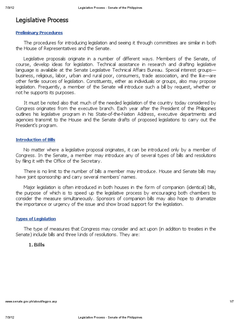 Legislative Process - Senate of the Philippines | Bill (Law) | United ...