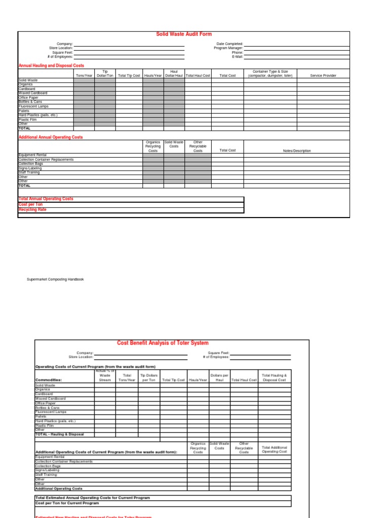 Waste Audit Form | Waste Management | Recycling
