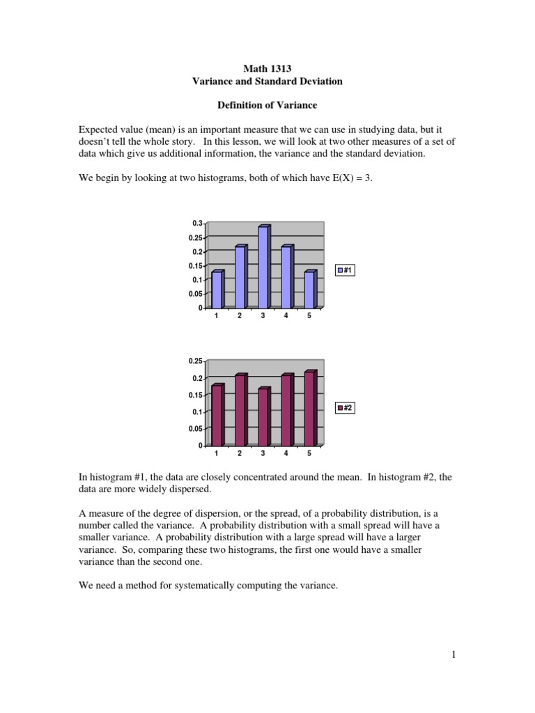 Math 1313 Variance and Standard Deviation Definition of Variance | PDF | Variance | Random Variable