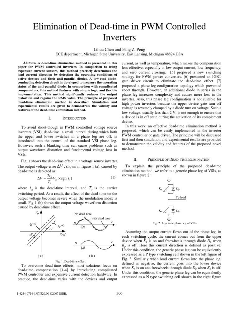 Elimination of Dead-Time in PWM Controlled Inverters: Lihua Chen and Fang Z. Peng | PDF | Power ...